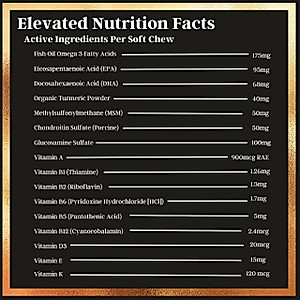 Ultra-Healthy Omega 3 Fish Oil Treats w/MSM, Glucosamine, Chondroitin, EPA/DHA for Dogs: Elevated Pets Fish Oil, Turmeric & Joint Supplement + Allergy Chews - Ultimate Dog Vitamin Supplement