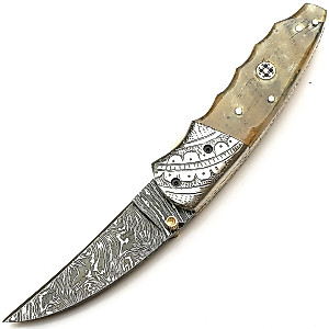 PAL 2000 KNIVES FOL-9122 Custom Handmade Damascus Steel Blade Folding Pocket Knife with Sheath - Liner Lock Folding Knife Best for Hunting, Survival, EDC, Camping, and Hiking.