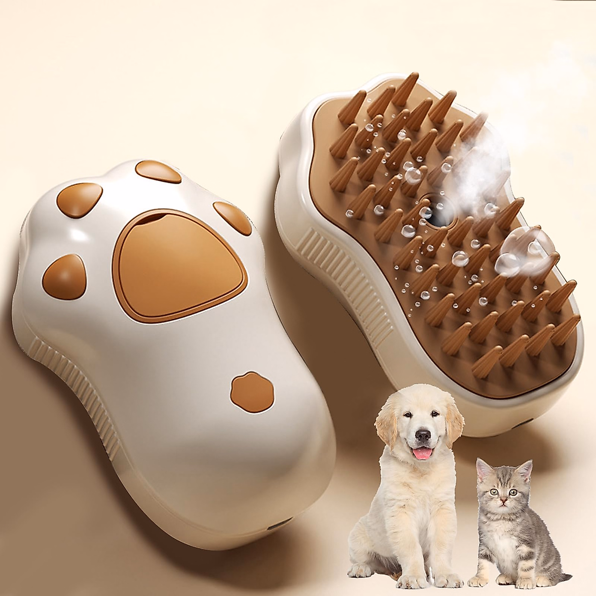 Cat Steam Brush for Shedding, Rechargeable Cat Claw 3 in 1 Cat Grooming Tool for Massaging, Self-Cleaning, and Pet Hair Removal for Long and Short Hair of Cat and Dog (Brown)