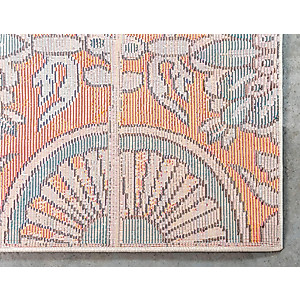 Unique Loom Estrella Collection Floral, Geometric, Vibrant, Modern, Abstract Area Rug (5' 0 x 8' 0 Rectangular, Orange/Blue)