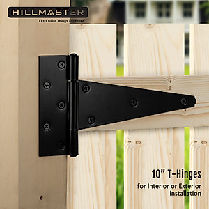 HILLMASTER 10 Inch T-Strap Heavy Duty Shed Door Hinges Gate Strap Hinges Black Tee Hinge Wrought Hardware for Wooden Fences,Yard,Barn Door,Rustproof (6 Pack)