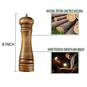 Wooden Pepper Grinder, Pepper Mill Kit Wood Manual mills Solid With Strong Adjustable Ceramic Grinders 8 "