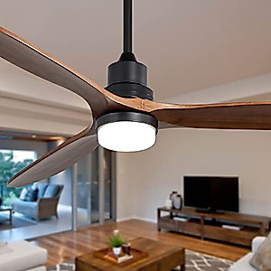 Sofucor Ceiling Fan 60'' Wood Ceiling Fan with Lights Remote Control Walnut Blades Dimmable Light Reversible DC Motor Modern Ceiling Fan for Kitchen, Bedroom, Basement, Dining, Living Room Matte Black