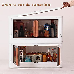 Karramlili Storage Bins with Lids -22.8Gal Plastic Storage Bins for Closet Organizers 2 Packs Collapsible Storage Bins with Wheels, Large Plastic Storage Bins and Closet Organizer, Tan Door