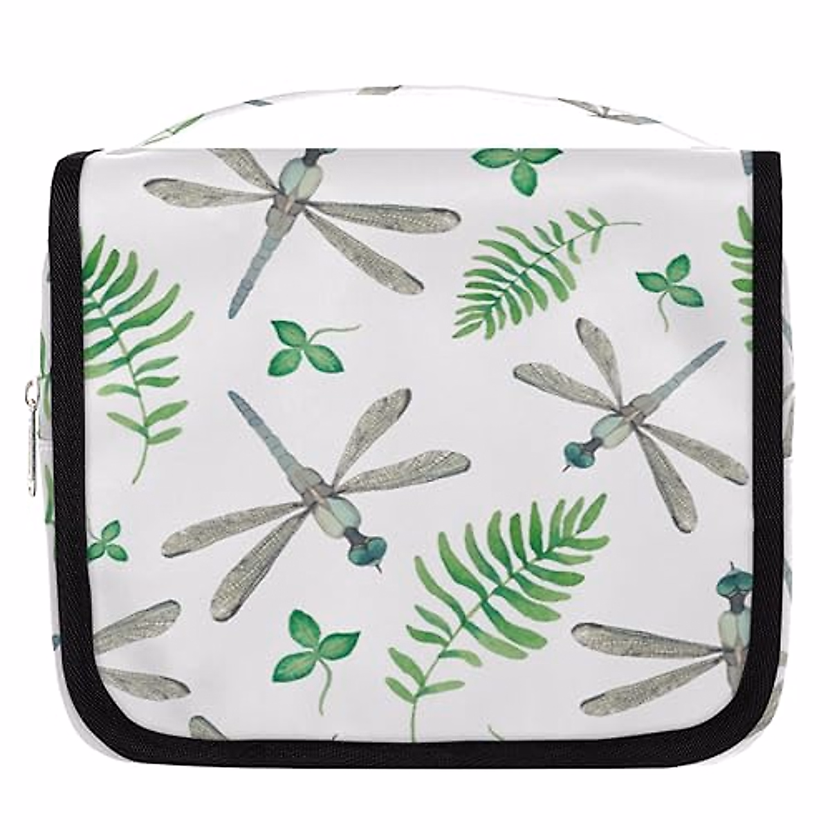 POFATO Dragonfly Insects Leaves Travel Toiletry Bag Cosmetic Makeup Bag for Women Men Hanging Hook Wash Toiletries Portable Toiletry Bags Organizer