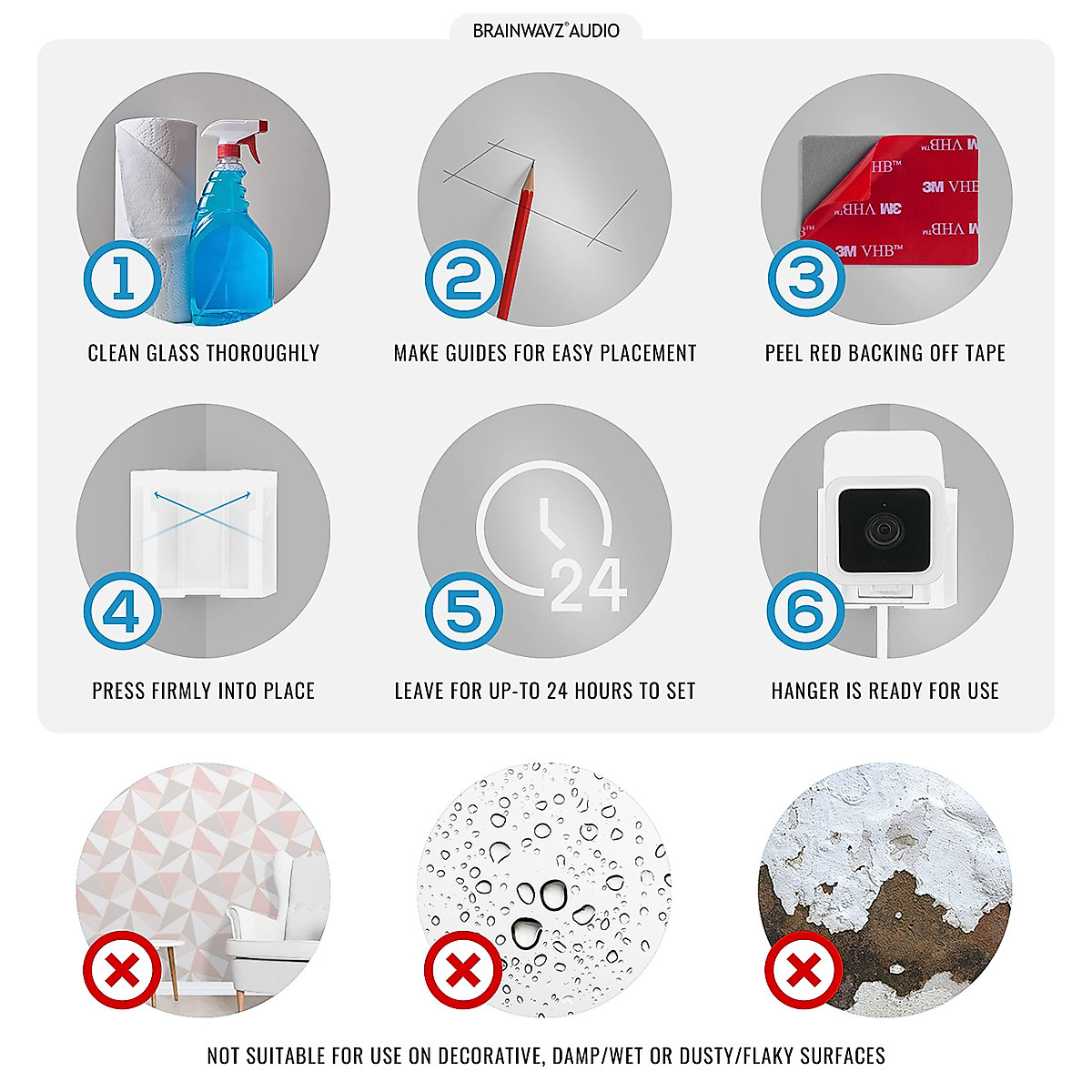 BRAINWAVZ Screwless Corner Mount for Wyze Cam v3 & v4, VHB Stick On - Easy to Install, No Tools Needed, No Mess, No Drilling, Strong Adhesive Mount, White