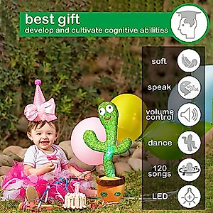 Pbooo Dancing Cactus Mimicking Toy,Talking Repeat Singing Sunny Cactus Toy 120 Pcs Songs for Baby 15S Record Your Sound Sing+Dancing+Recording+LED