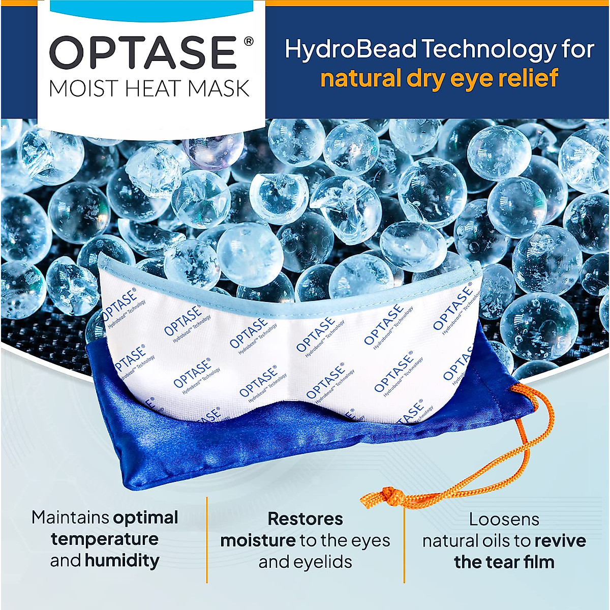 Optase Moist Heat Mask – Heated Eye Mask for Dry Eyes With HydroBead Technology – Washable, Microwaveable Compress – Holds Heat for 10 Minutes