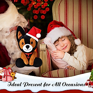 Threan 8 Inch Christmas Stuffed Animal Christmas Plush Doll with Santa Hat for Holiday Decoration Winter Gifts(Dog Style)