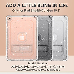 ZoneFoker for iPad 9th Generation Case, for iPad 8th/7th Generation 10.2 inch Case 2021/2020/2019,Clear Glitter Slim Shockproof Hard iPad 9 8 7 Gen Cute Cover with Stand for Kids/Girls/Women
