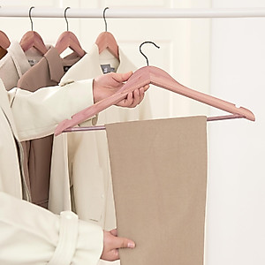 JS HANGER American Red Cedar Hangers 10 Pack, Smooth Finish Wood Coat Hangers for Suit Shirt, Aromatic Cedar Clothes Hangers with Swivel Hook & Notches for Dress, Jacket, Pants