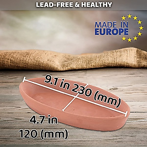 Handmade Oval Clay Pan Set of 2, Lead-Free Terracotta Pots for Cooking Fishes, Meat, Vegetables, or Mushrooms, Unglazed Earthen Pottery Cookware Suitable for Stovetop and Oven-Cooking (Large 12.2 in)
