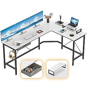 CubiCubi L Shaped Desk Computer Corner Desk, Home Office Gaming Table, Sturdy Writing Workstation with Small Table, Space-Saving, Easy to Assemble