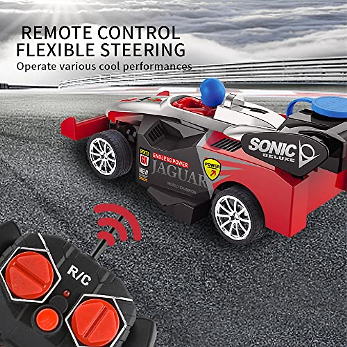 AISYAH Remote Control Car - Spray Car with Lights Control Car, Red Drift Racing Sport Control Cars Toy, Remote Control Car for Boys 8-12, 6 Year Old Boy Gifts