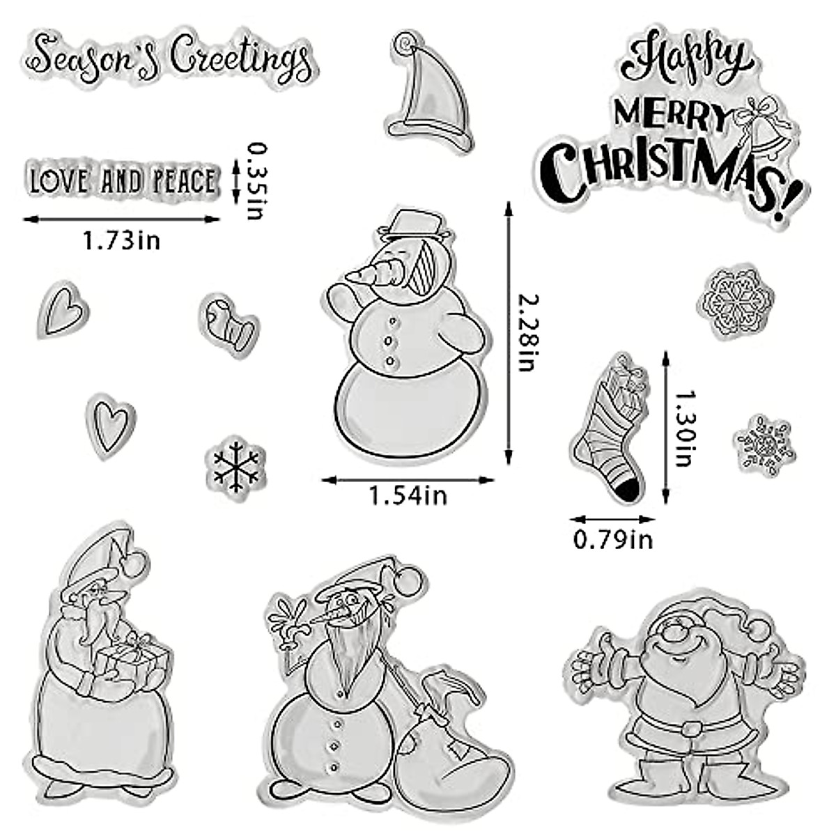 Christmas Clear Stamps for Card Making Christmas Santa Snowman Clear Stamp Christmas Blessing Words Transparent Silicone Stamp for DIY Scrapbooking Supplies Embossing Paper Card Album Decoration Craft