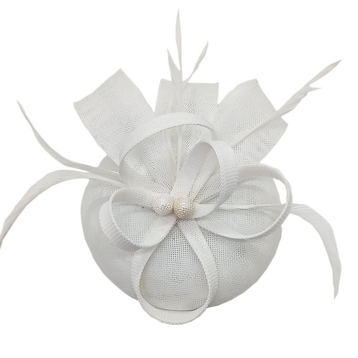 Coolwife Womens Fascinator Hat Sinamay Pillbox Flower Feather Tea Party Derby Wedding Headwear (A White)