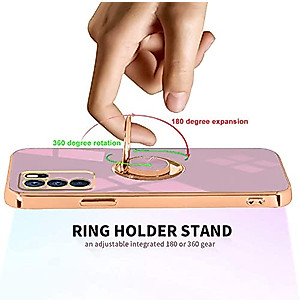 Wousunly Compatible with Reno 6 5g Case Ring Holder Magnet Green, Reno 6 5g Phone Case Silicone Shockproof Plate Luxury Slim Cover (Purple)