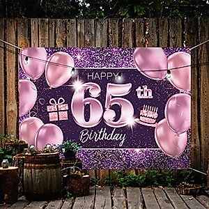 PAKBOOM Happy 65th Birthday Banner Backdrop - 65 Birthday Party Decorations Supplies for Women - Pink Purple Gold 4 x 6ft