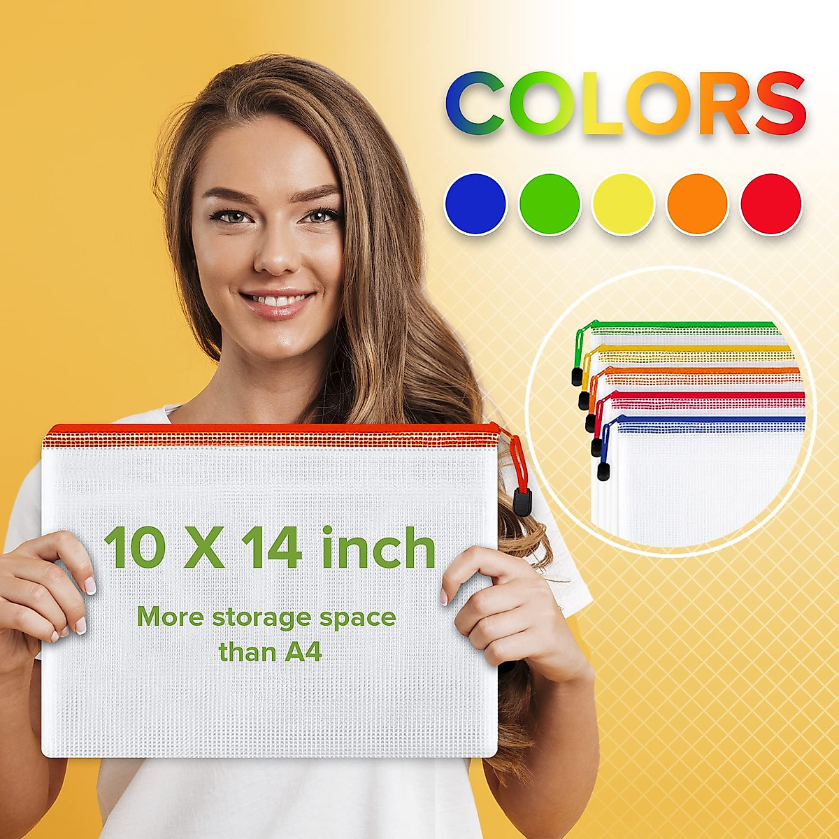 5 Pack Mesh Zipper Pouch Bags 10x14 inch - Plastic Zipper Pouches for Organizing - Document Bags With Zippered - Letter Size Zippered Pouch - Document Pouches