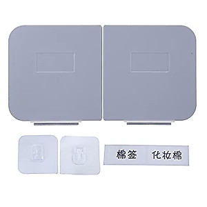 Cotton Swab Storage Box, 2 Grids Clamshell Removable Storage Organizer, Wall Mounted Storage Container with 2 Super Glue for Cosmetic Sponge Sanitary Napkins Makeup Pads Bath Salts Kitchen(White Gray)