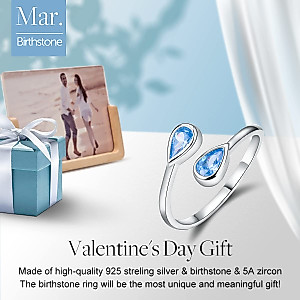 Esberry Gifts✦ 14K Gold Plating S925 Sterling Silver Birthstone Rings Pear Shape Cubic Zirconia Rings Double Gemstone Adjustable Rings Birthday Gifts for Women Girls Mom Mother Wife Girlfriend