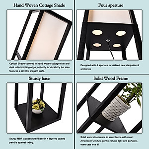 CVNWGKOMQP Ancient Egyptian Papyrus Stock Illustration Floor Lamp with Shelves Tall Standing Lamp Wood Standing Light Linen Shade Bedside Lamp for Living Room Bedroom Modern Home Decor