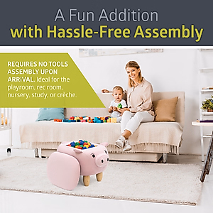 Pearington Pink Pig Ottoman with Storage, Furniture for Living Room, Gameroom, Playroom, Bedroom Décor,Soft Animal-Shaped