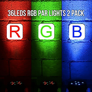 36 LED Stage Lights RGB DJ LED Par Light Remote & DMX Controlled Sound Activated Auto Play Uplights for Wedding Birthday Christmas Holiday Music Show Dance Party Stage Lighting-2 Pack