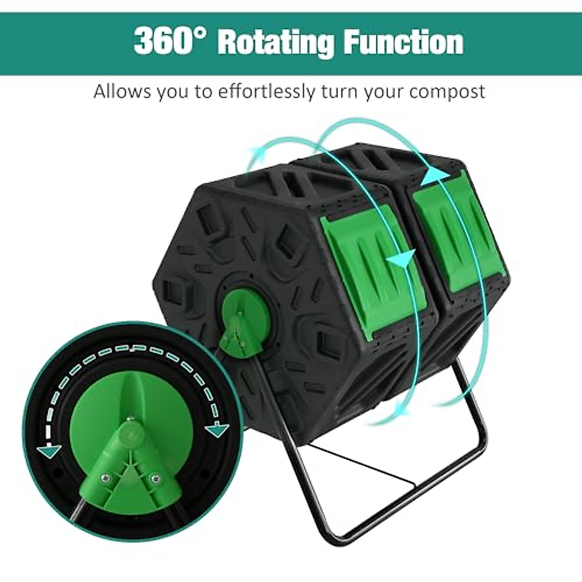 TRY & DO Outdoor Dual Chamber Compost Tumbler – Large Garden Tumbling Composter with 2 Sliding Doors and Lockable Brake - Rotating Compost Bin - 34.4 Gallon (2-17.2 Gal)