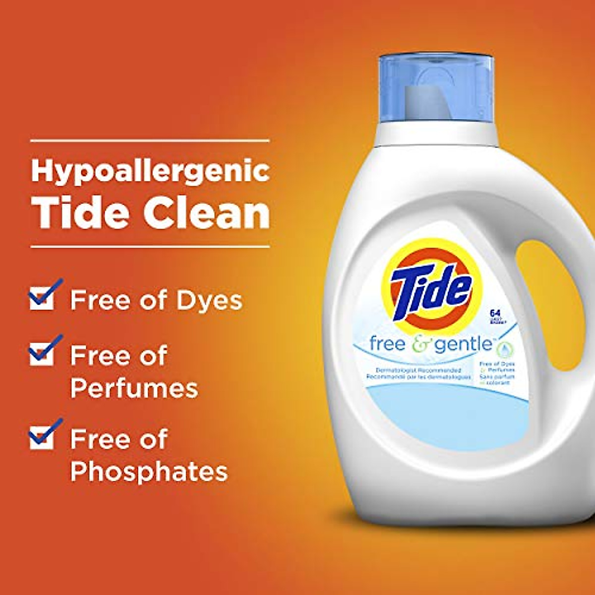 Tide Free & Gentle Liquid Laundry Detergent, 64 loads