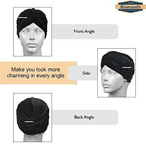 BISMAADH Soft Velvet Twisted Pleated Pre Tied Knot Readymade Turban/Pagri Chemo Cap Head Wraps-Cover for Men’s & Women’s (Dark Grey)