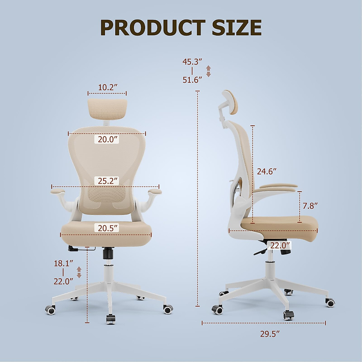 Frylr Heavy Duty Office Chair - Ergonomic Plus Size Desk Chair for Home Office Use, Supportive Mesh Design for Big and Tall People, 400lbs Capacity, Khaki
