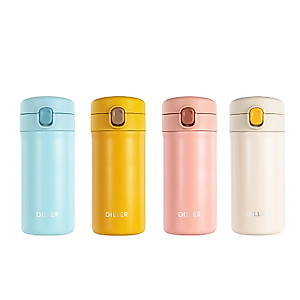 Diller Travel Coffee Mug, Mini Insulated Water Bottle 14 oz or 10 oz with Spout Lid, Leak Proof Coffee Tumbler for Kids and Women Keep 12H Piping Hot and 24H Cold (10 oz, Blue)