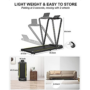AKSO Foldable Treadmill Walking Pad, 300lb Capacity 2 in 1 Folding Treadmill 7.6mph Under Desk Treadmill with Remote & Smart App, Small Walking Running Jogging for Home Office Portable Treadmill