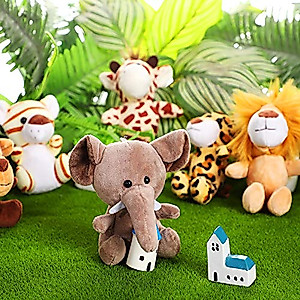 12 Pieces Mini Stuffed Forest Animals Jungle Animal Plush Toys in 4.8 Inch Cute Elephant Lion Giraffe Tiger Plush for Animal Themed Parties Teacher Student Achievement Award (Sitting)