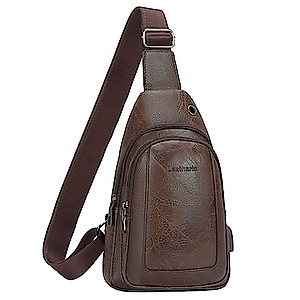 Leathario Leather Sling Bag Small For Men Women Crossbody Shoulder Chest Backpack Daypack for Work Casual Travel
