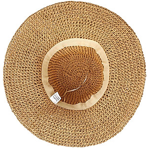Women Straw Hat Wide Brim Beach Sun Cap Foldable Large Lady Floppy 100% Natural Paper Braided for Travel Decoration Summer Vacation Soft Lightweight and Breathable (Brown)