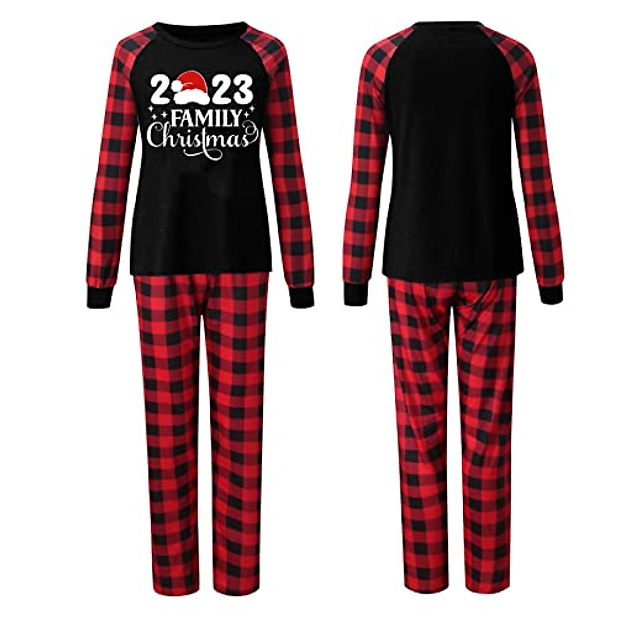 CHEEKEY Family Matching Christmas Pajamas Red Buffalo Plaid Xmas Holiday Sleepwear Jammies Clothes Long Sleeve PJs Set (Family Christmas 2023 - Black, Women/M)