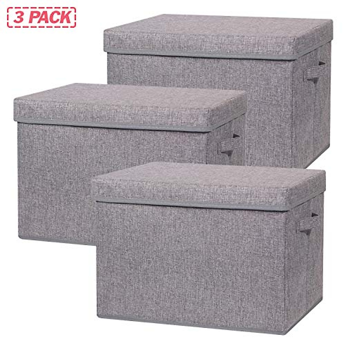 TENABORT 3 Pack Large Foldable Storage Box with Lids [16.5x11.8x11.8] Fabric Storage Cube Organizer Cloth Containers Linen Bins Baskets for Closet Clothes Clothing Bed Room