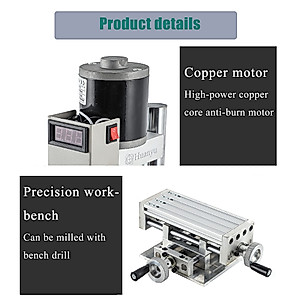 Huanyu Mini Drill Press Electric Benchtop Drilling Machine Drilling Tapping Slot Milling 3 in 1 Micro Drilling Tool 1.2” Drill Depth with Drill Chuck Compound Drilling Slide Table for Wood Aluminum
