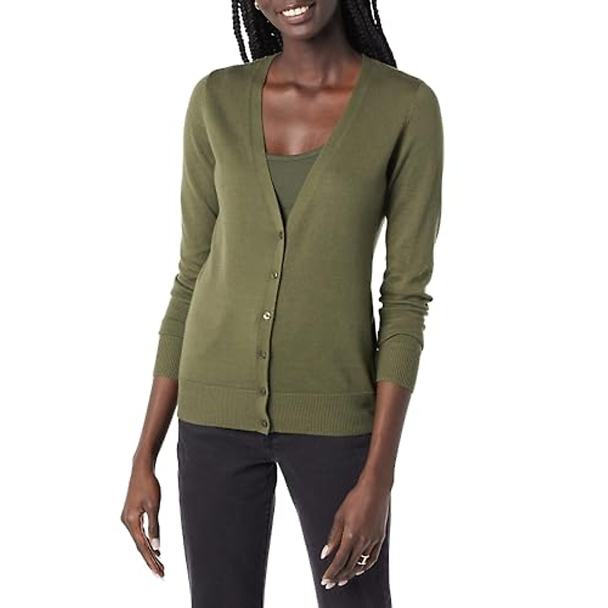 Amazon Essentials Women's Lightweight V-Neck Cardigan Sweater (Available in Plus Size), Olive, Medium