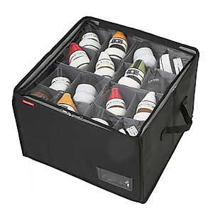 Livelab Foldable Shoe Organizer, Space Saving Fabric Shoe Holder for Closet, Adjustable Dividers for Shoe Storage Bins with Clear Cover & Bottom Support, Shoe Cube Organizer Up to 16 Pairs (Black)
