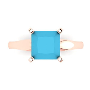 Clara Pucci 2.5 ct Princess Cut Solitaire Simulated Turquoise Engagement Bridal Promise Anniversary Ring in 18K Rose Gold Size 5.5