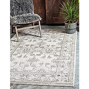 Unique Loom La Jolla Collection Botanical, Contemporary, Traditional, Rustic, Border Area Rug, 9 x 12 ft, Ivory/Brown
