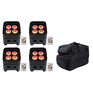 (4) Rockville Best PAR 50 Rechargeable Par Wash Lights Wireless DMX+RGBWA+UV+Bag