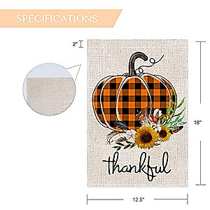 Thankful Pumpkin Garden Flag Vertical Double Sided Buffalo Plaid Burlap Fall Thanksgiving Rustic Farmhouse Yard Outdoor Decoration 12.5 x 18 Inch