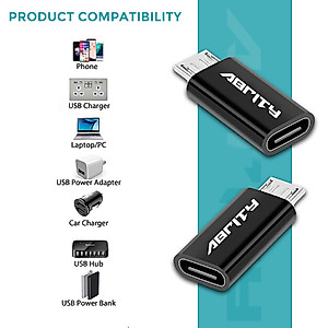 Abrity USB C Female to Micro USB Male Adapter, 2 Pack, Supports Devices like S7, Note 5, Tab S2, G4, Nexus 5/6, HTC One A9