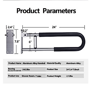 Tuntrol 23.6 inch Foldable Handrail Grab Bars, Wall Mounted Toilet Safety Support for Handicap Elderly Seniors Disabled, Shower Bathroom Accessories…