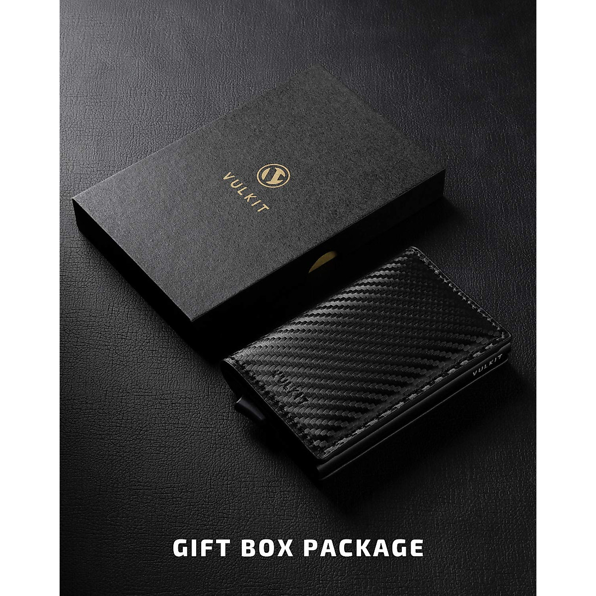 VULKIT Credit Card Holder RFID Blocking Leather Automatic Pop Up Wallet Aluminum Slim Pocket Bifold Business Card Case