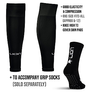 Lion Sportswear Soccer Sock Leg Sleeves To Accompany Grip Socks - Fits Over Calf/Shin Guards - Variety Of Colours To Match Your Team Kit (Black)